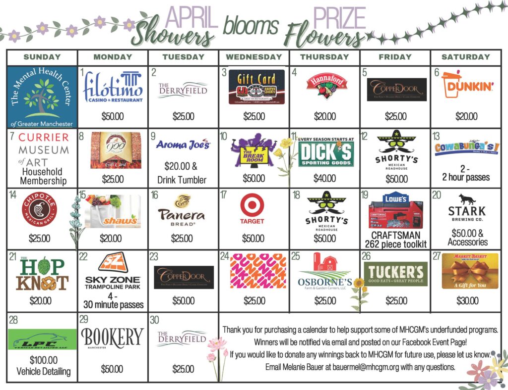 April Calendar of Giveaways - The Mental Health Center