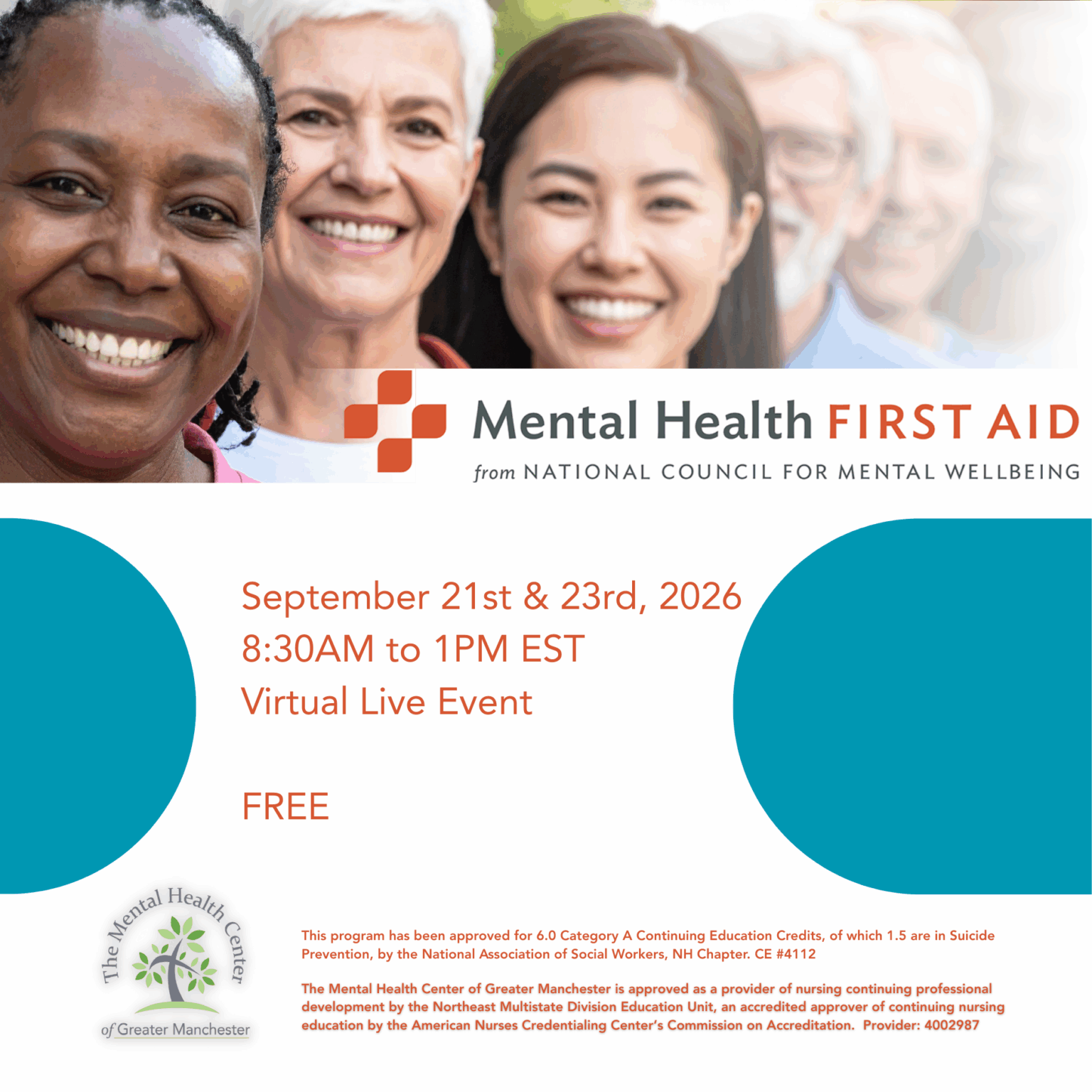 Mental Health First Aid (Adults)-9/21/26 and 9/23/26 - The Mental ...